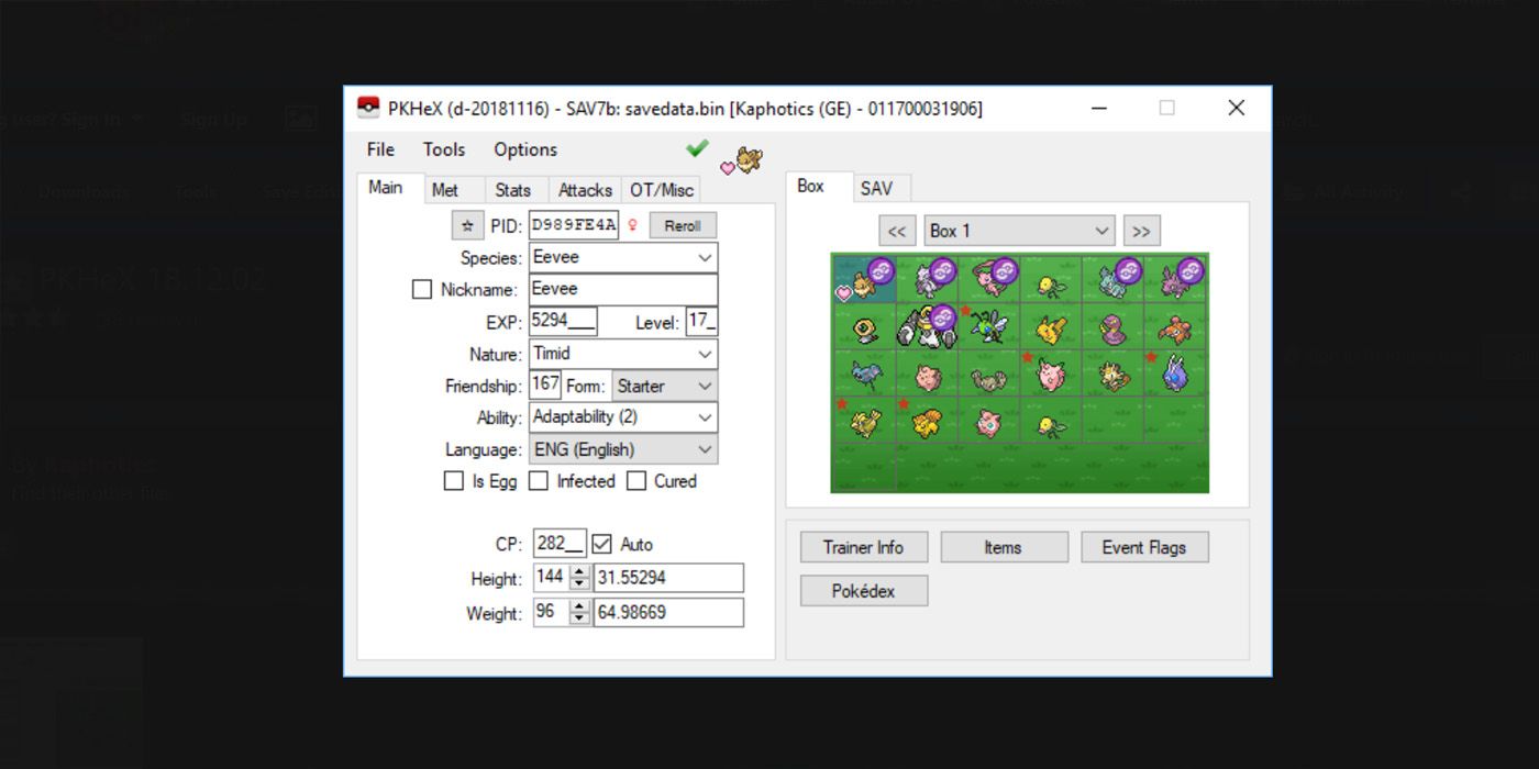 Pokemon Let's Go Eevee & Pikachu Cheats: The Save Editor