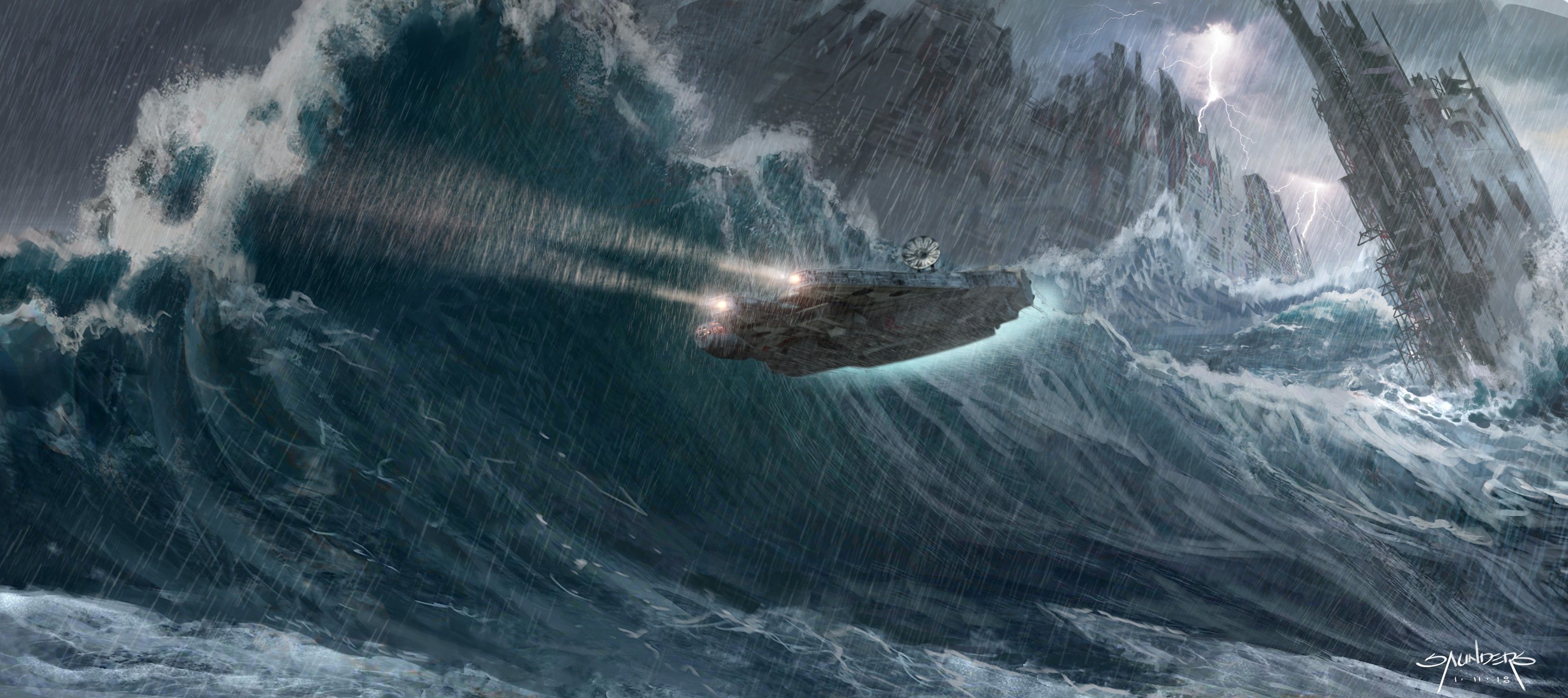 Millennium Falcon Explores Death Star Wreckage In Rise of Skywalker Art