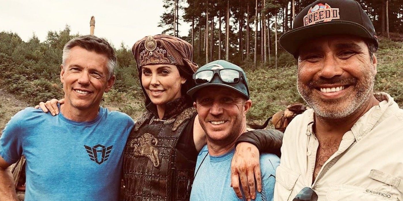 Charlize Theron Displays Andy's Ancient Armor in Old Guard Set Photo