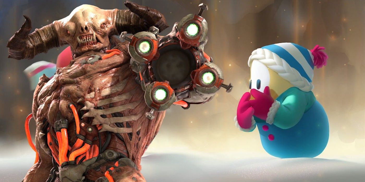 Fall Guys Reveals DOOM Eternal Cyberdemon Skin, Teases Doomguy