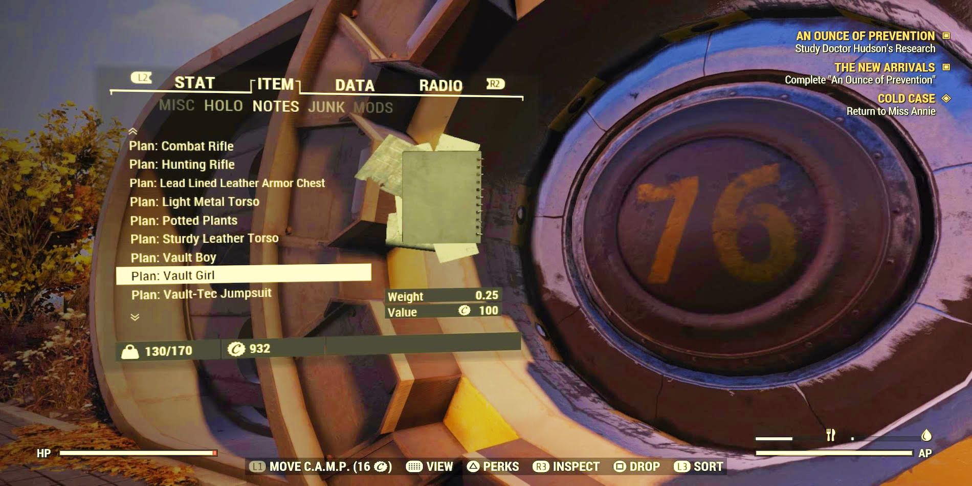 Fallout 76: How to Get More Item Plans for C.A.M.P. Workshops
