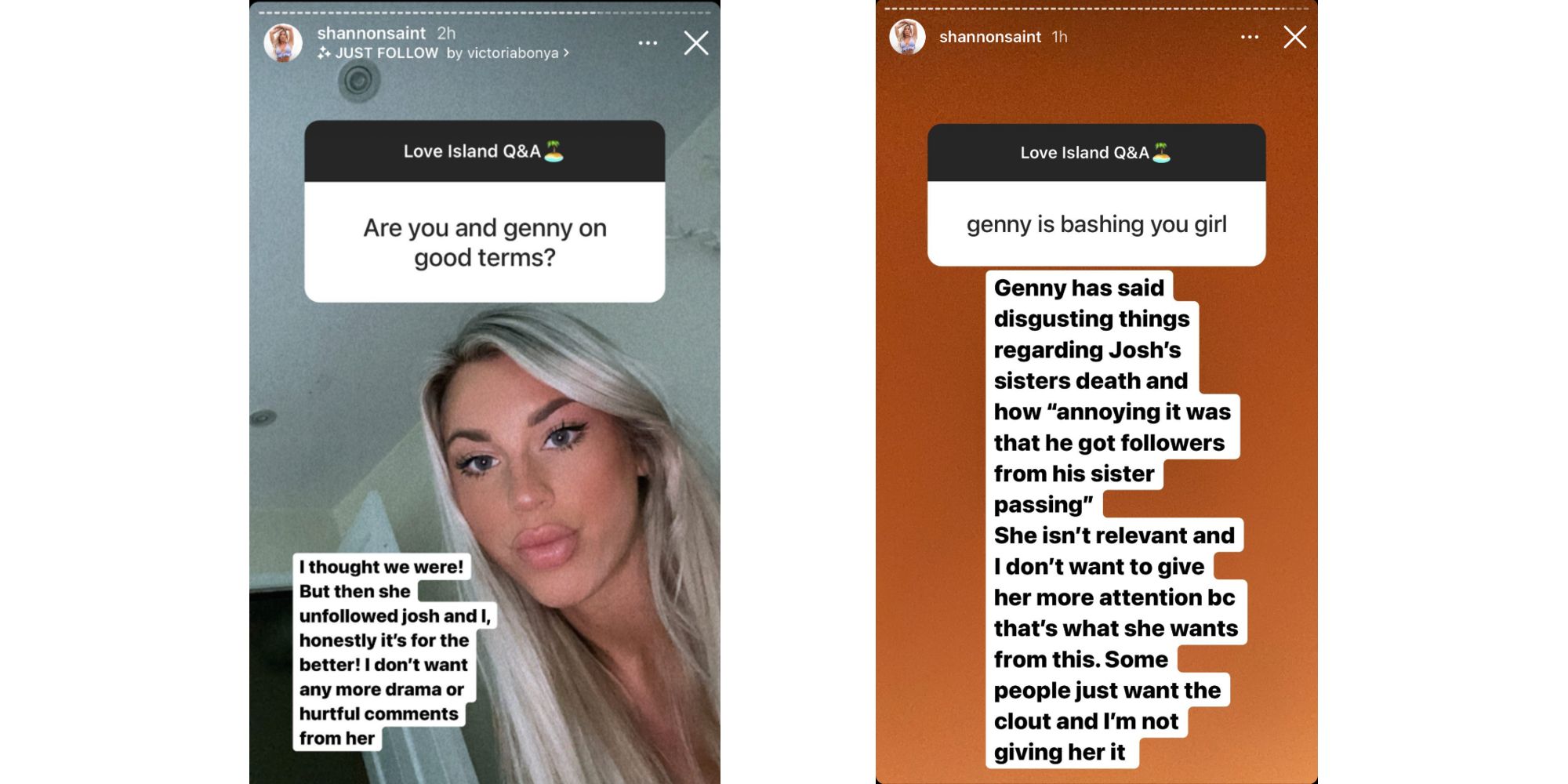 Love Island USA: Shannon Blasts Genny For Comments About Josh's Sister