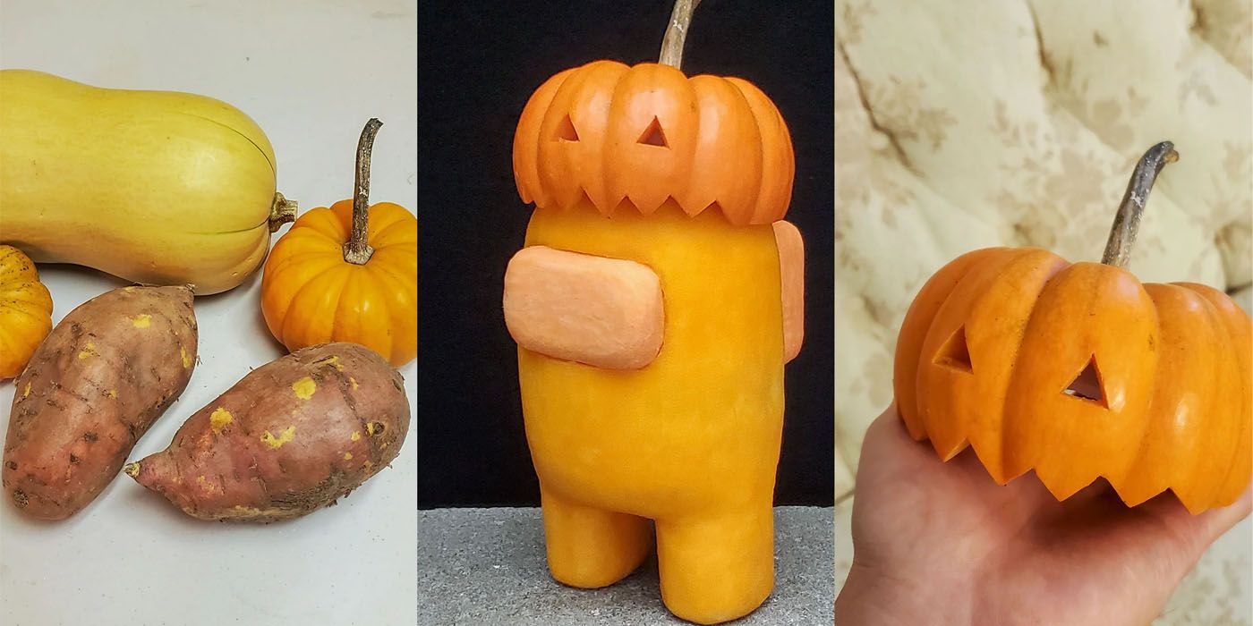 Among Us Fan Carves Crewmate Jack-o-Lantern Hat Out of a Real Pumpkin