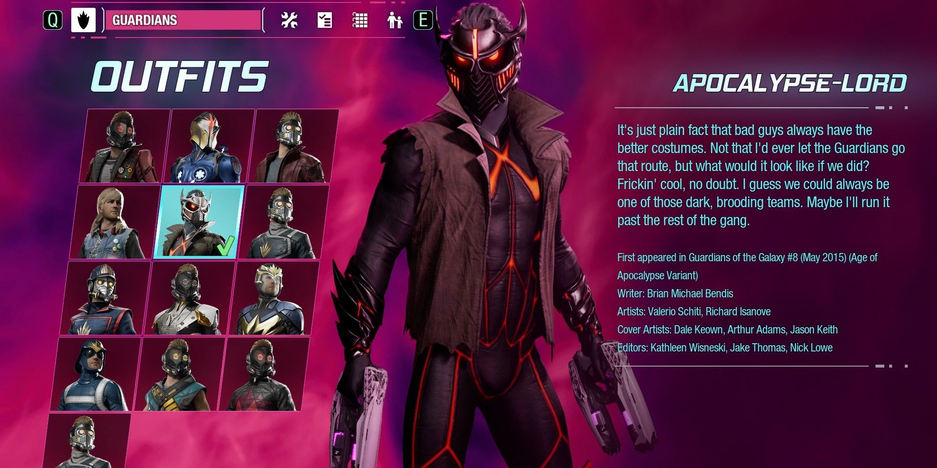 All Marvel's Guardians Of The Galaxy Game Outfits