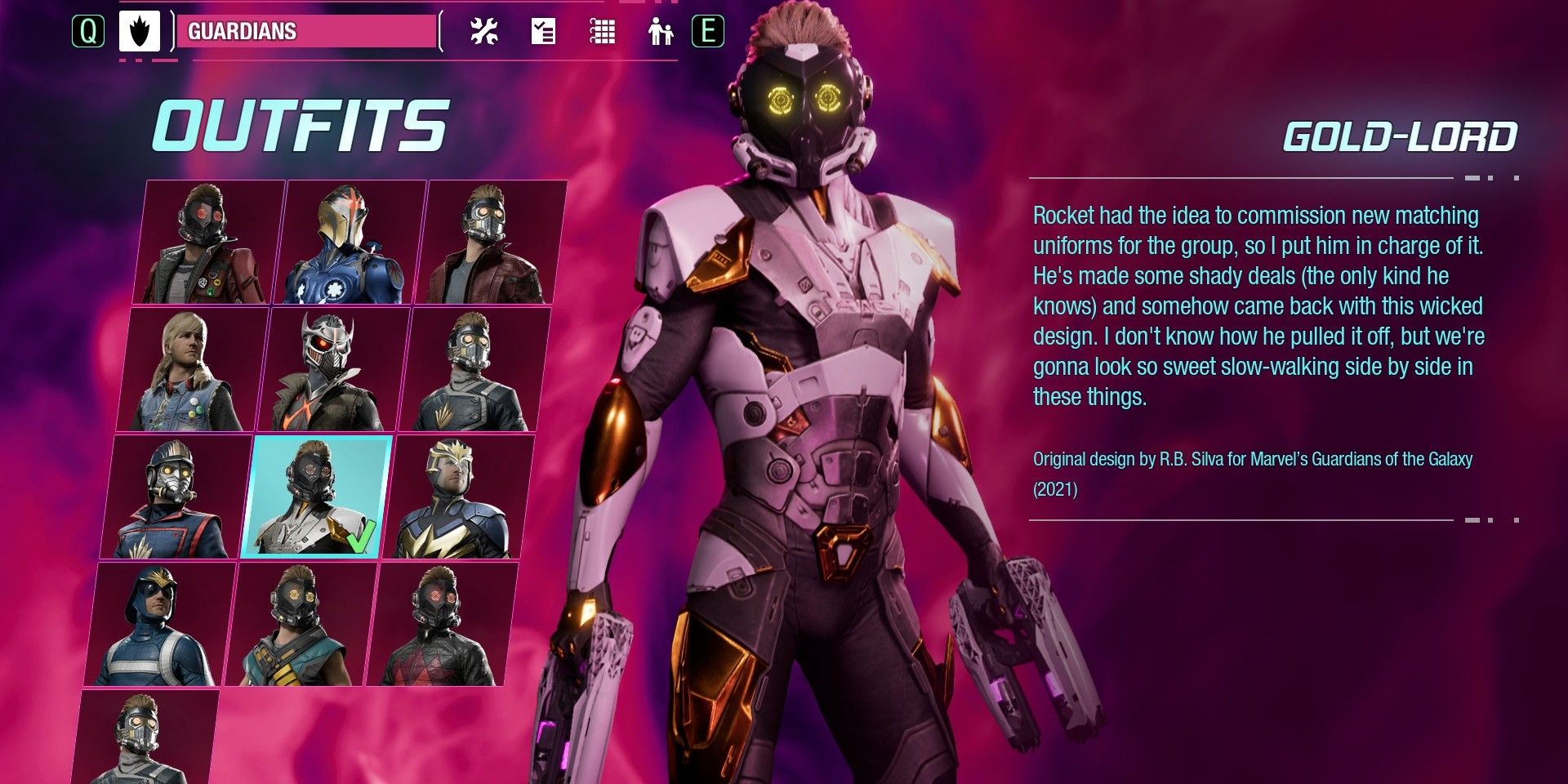 All Marvel's Guardians Of The Galaxy Game Outfits