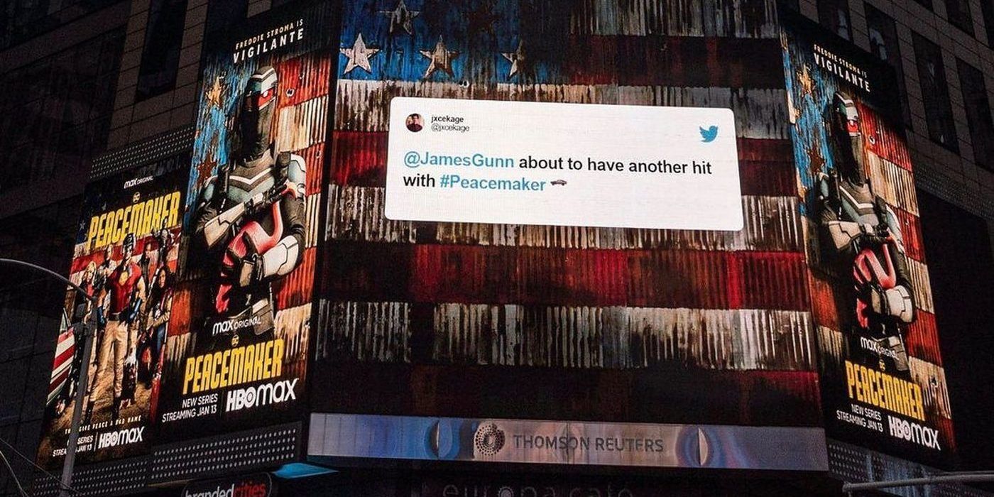Peacemaker Billboard in Times Square Features Fan Tweets About DC Show