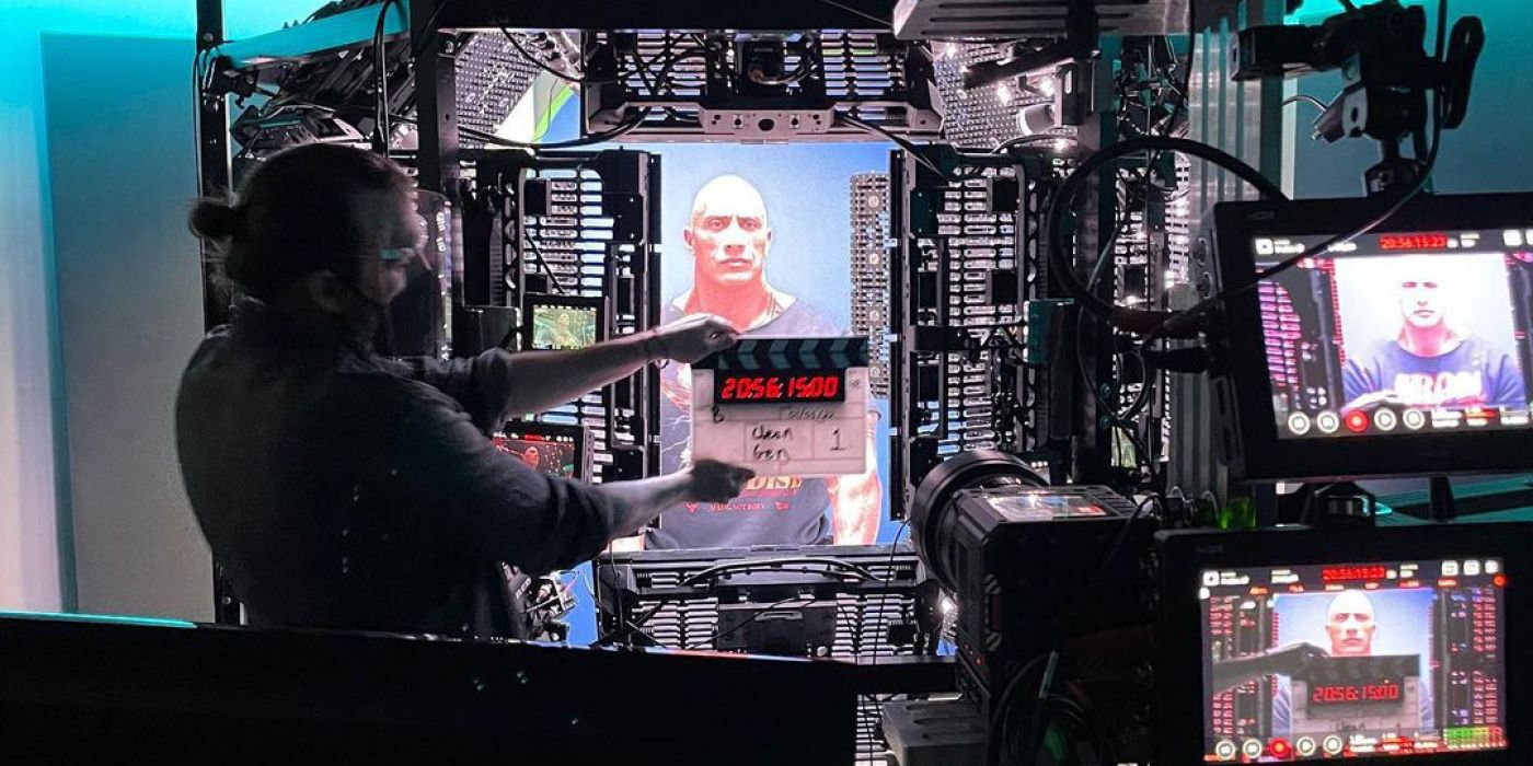 Black Adam BTS Image Shows Dwayne Johnson Filming Complex VFX Shots
