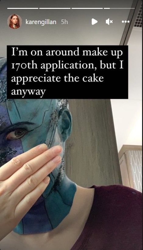 Karen Gillan Shares Sneaky BTS Peek At GOTG 3 Nebula Makeup