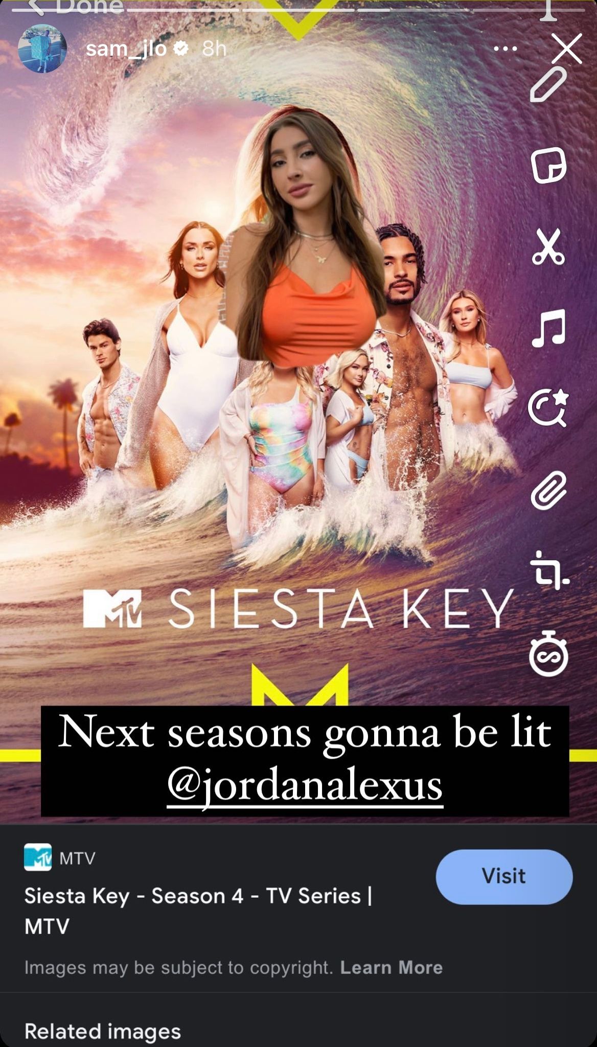 Sam Replaces Juliette With Jordana On Siesta Key Poster In IG Story