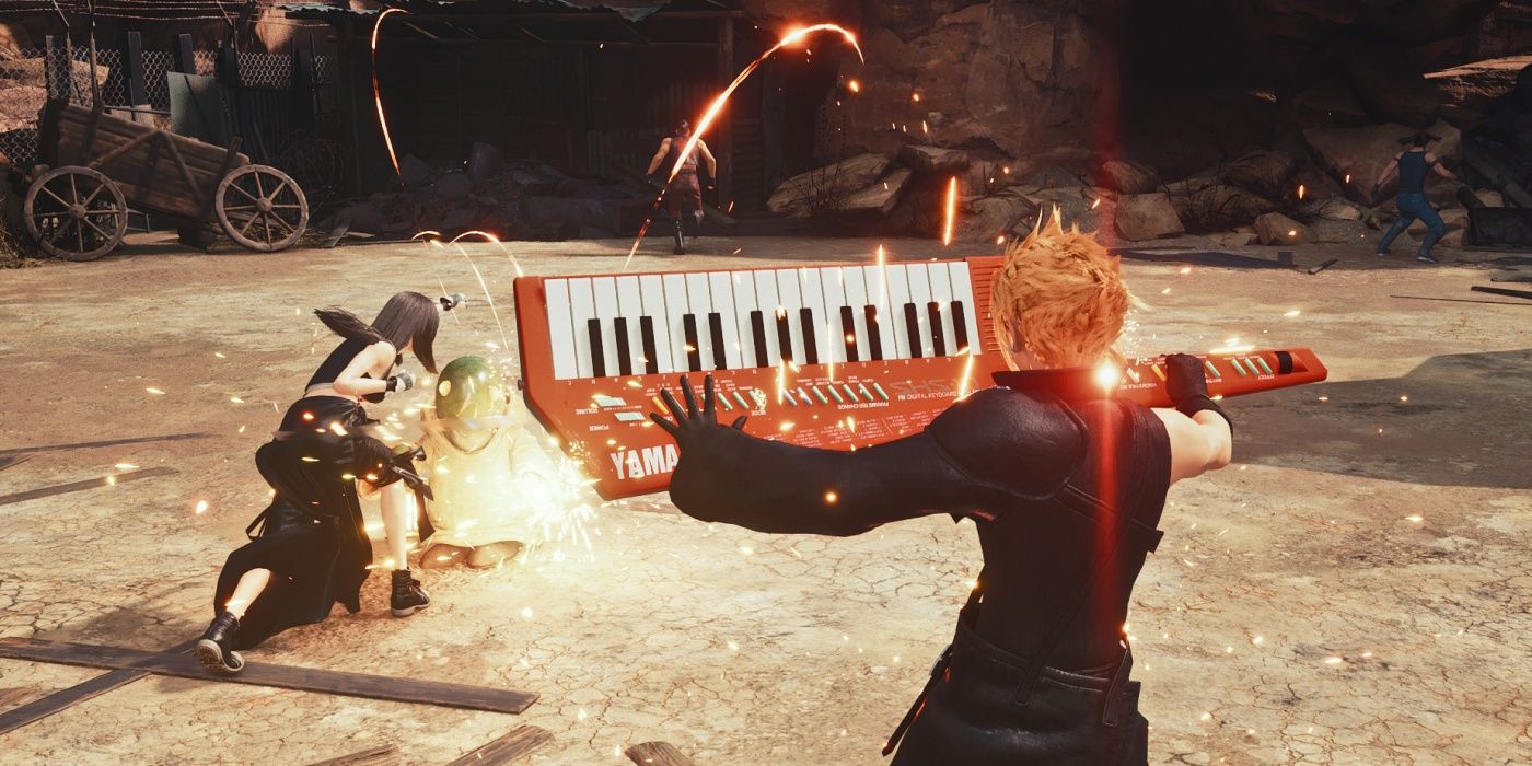 FF7 Remake: Cloud Fights With A Keytar Sword In Ridiculous Mod