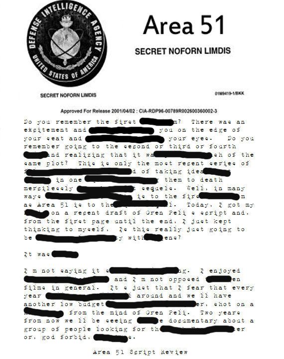 Secret Area 51 (Movie) Documents Released to the Public