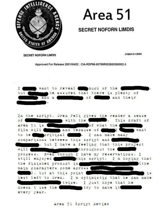 Secret Area 51 (Movie) Documents Released to the Public